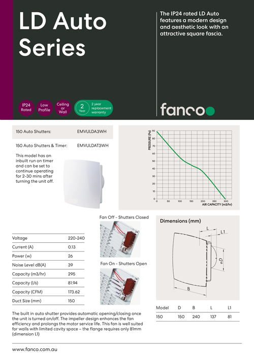 Exhaust Fan Spec Sheets - Fanco