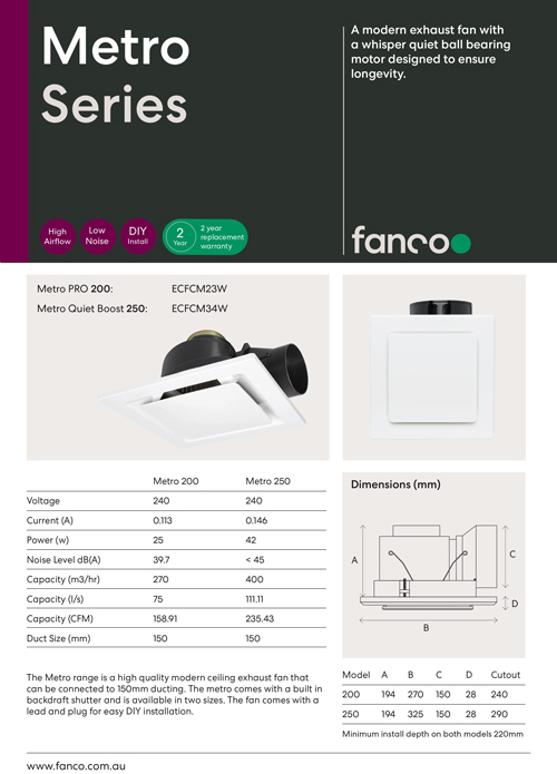 Exhaust Fan Spec Sheets - Fanco