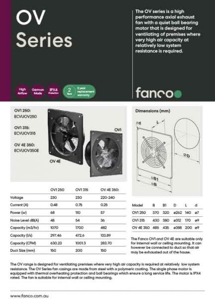 Exhaust Fan Spec Sheets - Fanco