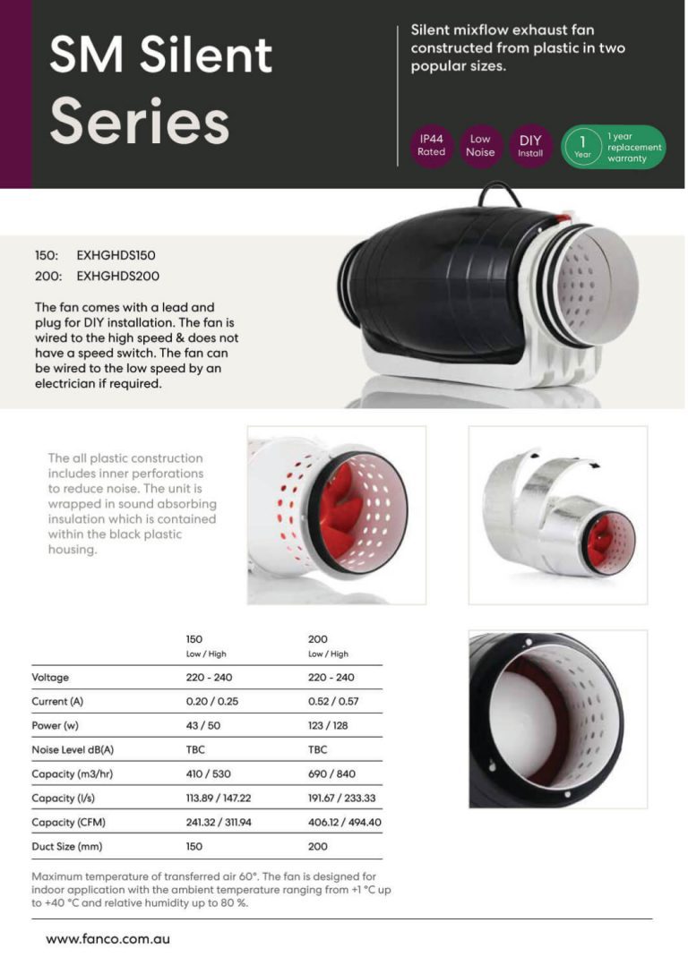 Exhaust Fan Spec Sheets - Fanco